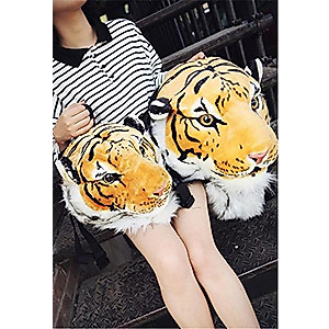 Domineering backpack stuffed tiger head 3D simulation personalised shoulder Bag Animal head shoulders bag (large, tiger yellow)