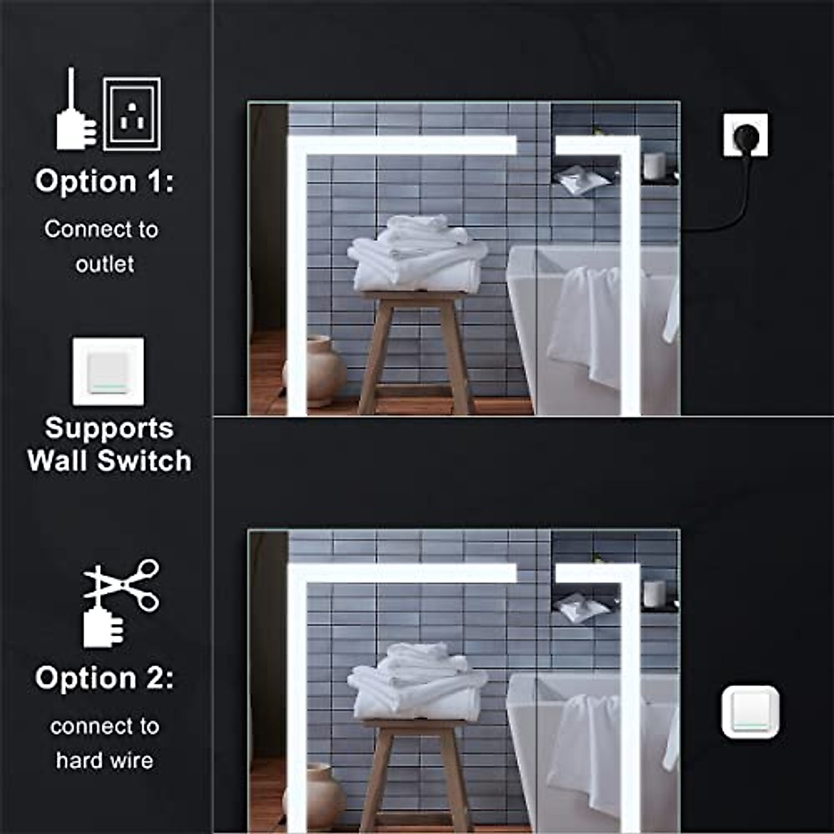 WELLFOR Lighted Mirrored Cabinet with Defogger, Dimmer, Outlets & USB Ports, Wall Mounted Bathroom Medicine Cabinet, Bathroom Makeup Mirror, Recessed or Surface, Double Opening Doors, 30" X 30"