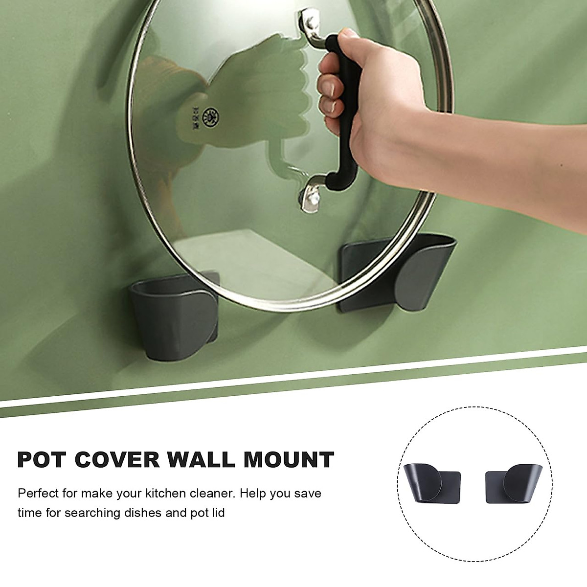 Hemoton 5 Pairs Wall Mount Pot Lid Organizers, Adjustable Pot Lid Holder Cabinet Door Organizer Pot Hangers Racks, Plastic Pan Storage Racks Holders for Kitchen, Saving Space& Free Size