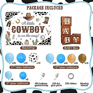 Cowboy Baby Shower Decorations, Western Theme Baby Shower Decorations Include Cowboy Balloon Garland Kit, Baby Shower Boxes and Cowboy Backdrop for Baby Shower Party Supplies