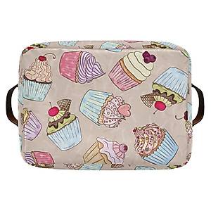 YETTASBIN Cupcake Storage Basket 1pc, Large Collapsible Toys Clothes Organizer, Long-Lasting Canvas Storage Bin with Handle for Shelves Closet Laundry Home Office Decor