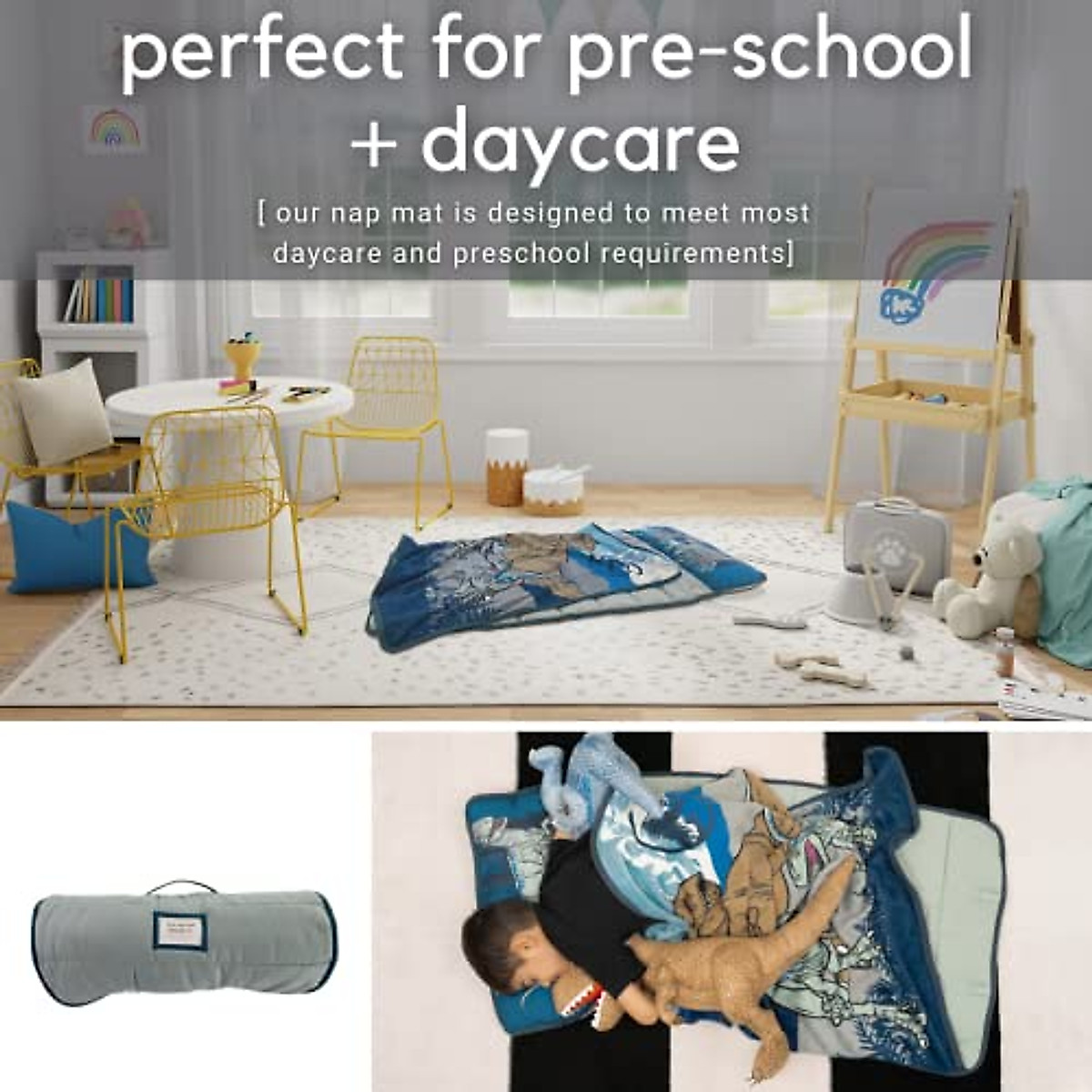 Jurassic World 24"(W) X 45"(L) Soft Toddler Nap Mat with Pillow and Blanket Perfect for Preschool, Daycare, and Travel (100% Official Licensed Product)