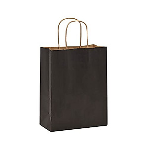 Black Gift Bags - 8x4x10 Inch 100 Pack Small Black Kraft Paper Shopping Bags with Handles, Plain Mini Totes for Small Business, Retail, Boutique Merchandise & Supplies, Birthday Party Gift Wrap, Bulk