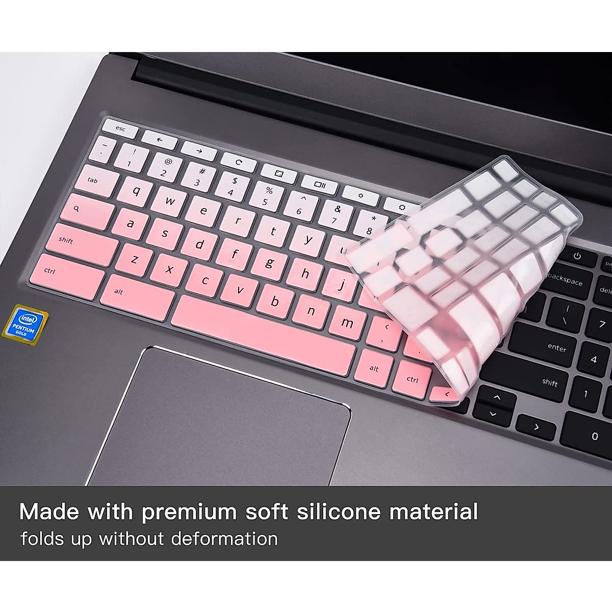2PCS Keyboard Cover for 15.6" Acer Chromebook 315 CB315 715 CB715 with Numeric Keypad, Acer Chromebook 317 CB317 17.3" Skin Protector, Acer Chromebook 15 Keyboard Cover, Gradual Pink+Clear