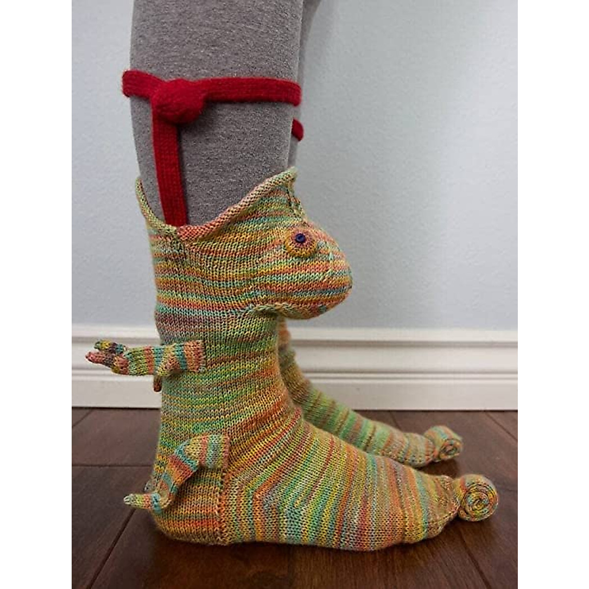 HHAMZONE 1 Pair Knit Crocodile Socks for Women and Men, Christmas Novelty 3D Creative Cartoon Animal Socks (Chameleon)