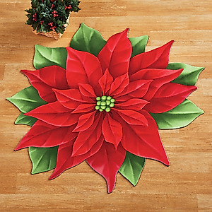 Collections Etc Festive Holiday Poinsettia-Shaped Flower Cut Out Mat