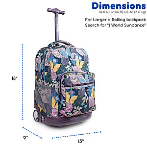 J World New York Sunrise Rolling Backpack. Roller Bag with Wheels, Secret Garden, 18"