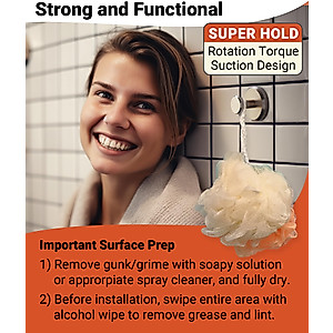 Kitston Suction Cup Hooks are Waterproof Solutions for The Shower, Bathrooms, and Kitchens to Hang Mesh Scrub Loofahs, Towels, Robes, and More, Black, 2 Pack