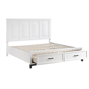 Lexicon California King Bed Frames with Headboard, Modern Bed Frame, Wood Platform Bed with Footboard Storage and Slats, No Box Spring Needed, Easy Assembly, 2-Tone Finish (White and Metallic Grey)