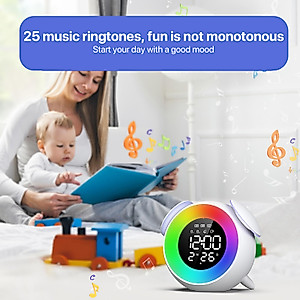 Powstro Sunrise Alarm Clock, Sunrise Lamp Alarm Clock Loud Alarm Clock for Heavy Sleepers, 25 Music & 5 Lighting Modes Cute Sunset Alarm Wake Up Light Clocks for Bedroom Adults Kids Teens