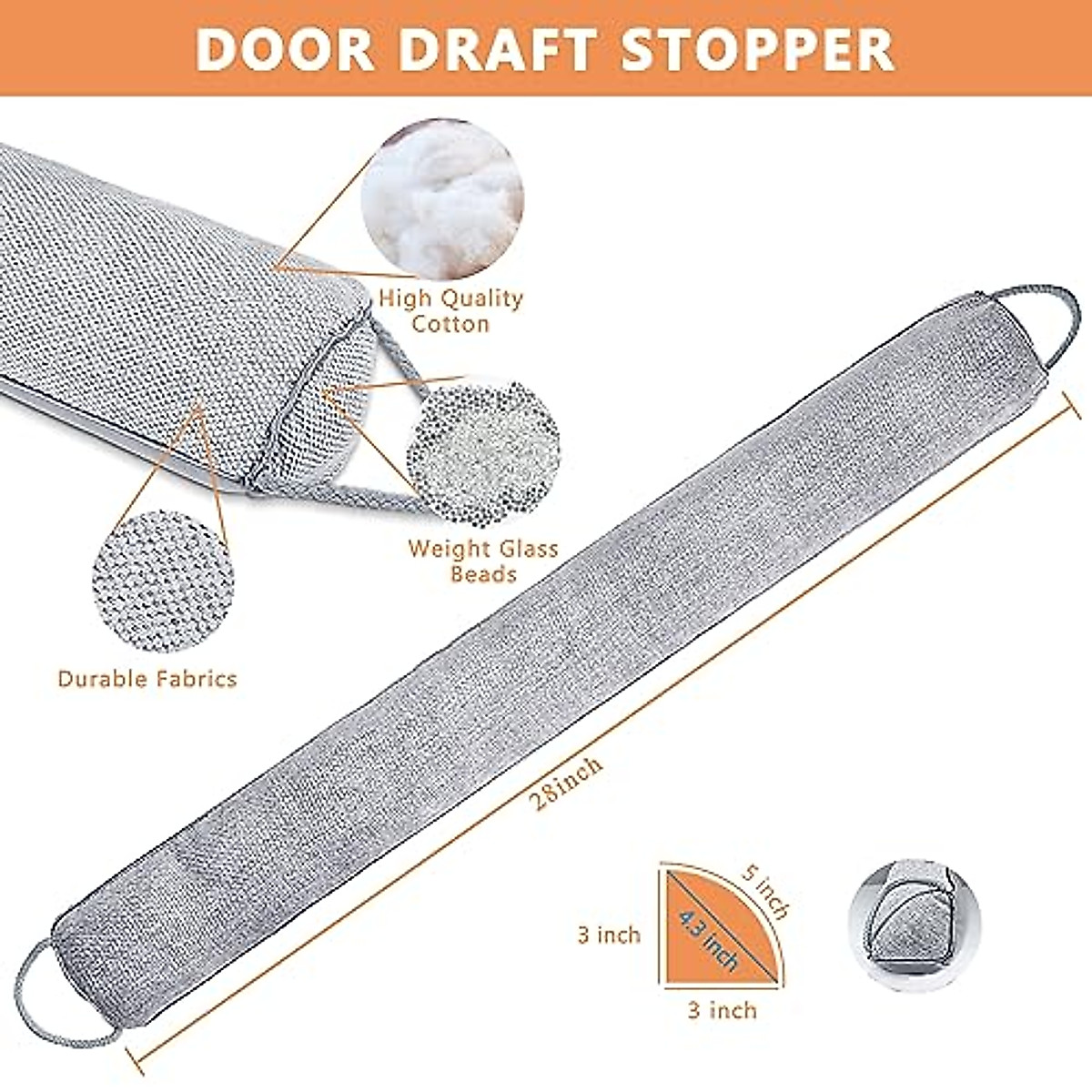 Triangle Under Door Draft Stopper Noise Blocker 28 Inches for Door Bottom Air Seal Insulation and Soundproof, Heavy Duty Weather Guard Snake Stripping, Gray