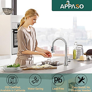 APPASO Kitchen Faucet with Soap Dispenser, Brushed Nickel Kitchen Faucet with Pull Down Sprayer (3 Modes), 304 Stainless Steel High Arc 360 Degree Swivel Single Handle Faucet for Kitchen Sink