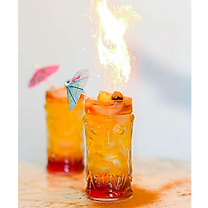 AMZ Empire Screaming Tiki Glasses 16 oz Cooler Glass, 4 Pieces, Modern Bar Party Set With Picks