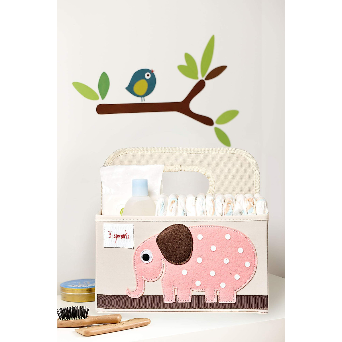 3 Sprouts Baby Diaper Caddy - Organizer Tote Bag for Baby Essentials Boy or Girl - Baby Shower Basket - Nursery Must Haves - Registry Favorites - Newborn Caddie Car Travel, Elephant