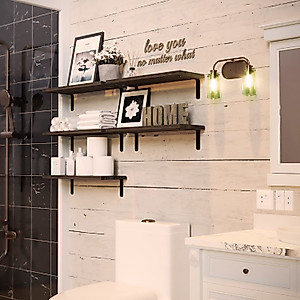 RICHER HOUSE Floating Shelves for Wall Décor, Rustic Wood Wall Shelves for Bedroom Set of 5, Farmhouse Shelf for Bathroom, Hanging Shelves for Storage, Wall Mounted - Deep Brown