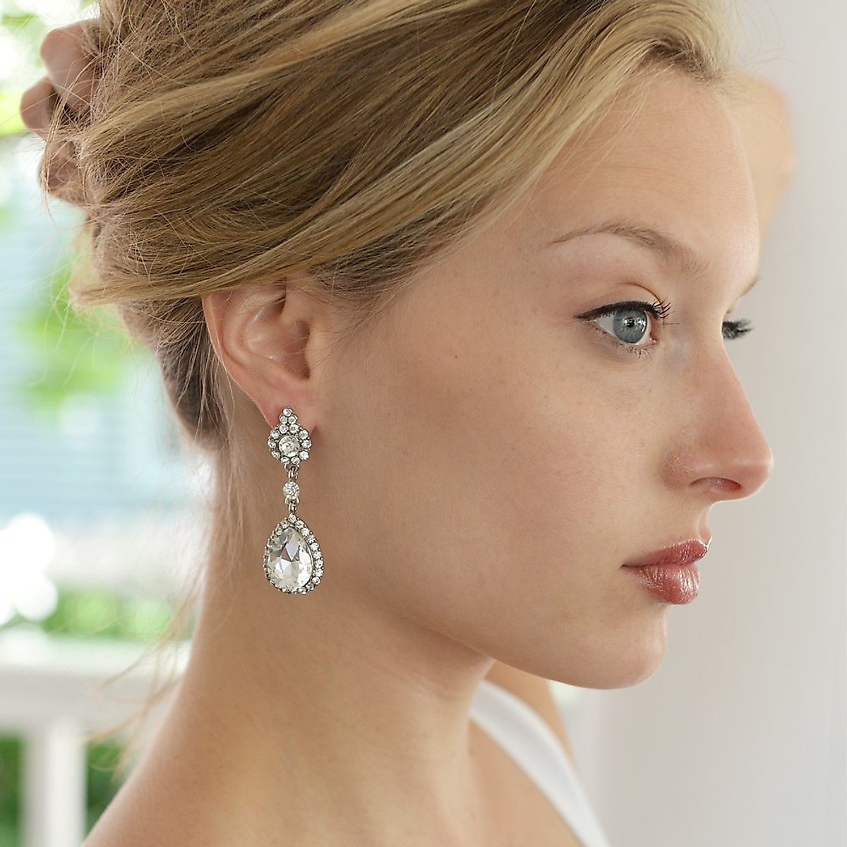 Mariell Gold Clip-On Earrings with Austrian Crystal Teardrop Dangles - Prom & Bridal Chandelier Clip Ons