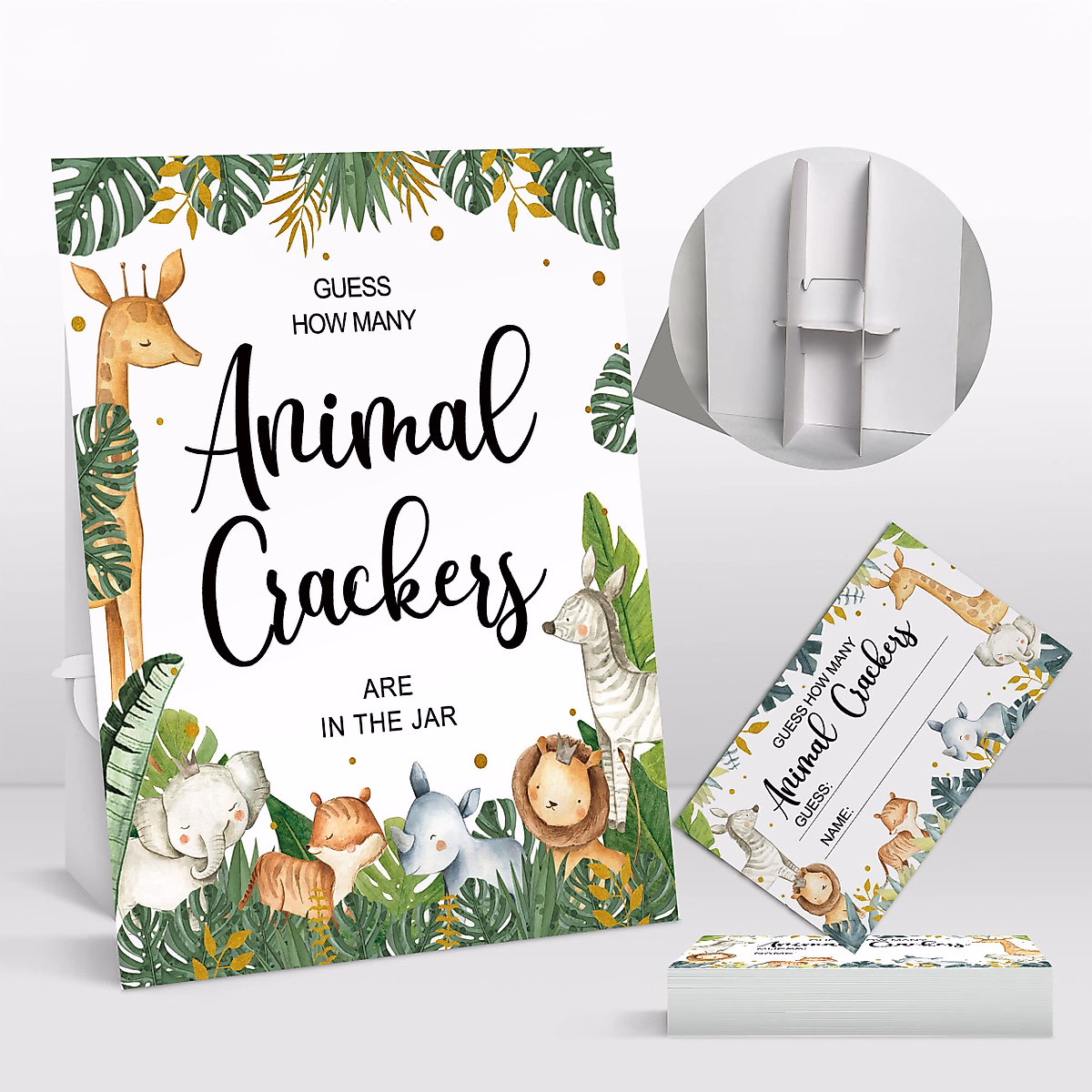 50 Safari Baby Shower Games, Safari Guess How Many Animal Crackers Game Cards with Sign, Jungle Baby Shower Games, Candy Guessing Game Tickets Safari Baby Shower Decorations(2x3.5 Inches)