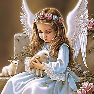 SKRYUIE 5D Angel Diamond Painting Kits - DIY Diamond Art Kits for Adults Girl, Full Round Drill - Crystal Cross Stitch - Adults Craft for Wall & Office Decor - 14x14inch