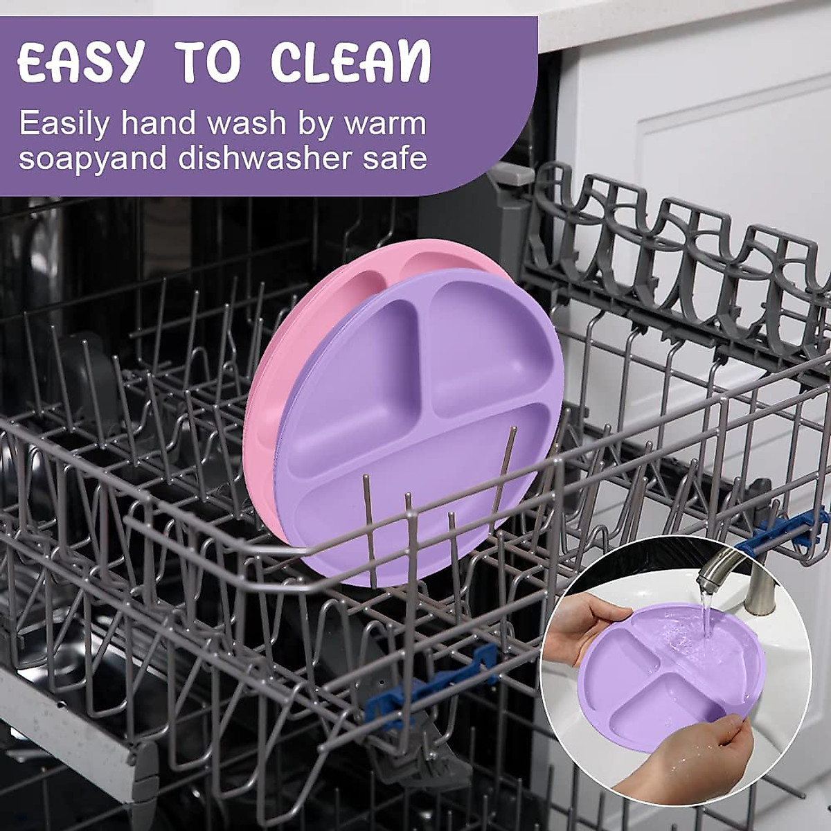 Vicloon Suction Plates, 2 Pcs Baby Toddler Plate Silicone, BPA Free Divided Plate, Divided Plate Design,Silicone Grip Dish Microwave & Dishwasher Safe