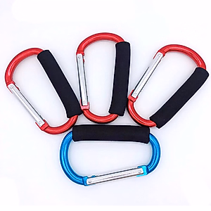 Stroller Hooks, 2 Pack 5.4" Aluminum Steel Large Carabiner - Stroller Organizer Hook Clips for Hanging Diaper Bags