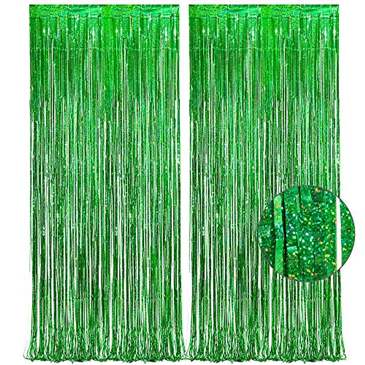 Green Tinsel Curtain Party Backdrop - GREATRIL Foil Fringe Curtain for St Patrick’s Day/Luau/Hawaiian/Dinosaur/Jungle/Summer/Safari/Ghost/Football Party/Christmas/Birthday Party Decorations 2 Packs