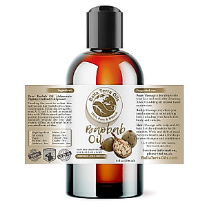 Bella Terra Oils - Baobab Oil 8 oz - Derived from the Majestic Baobab Tree, Enriched with Vitamin A & F, For a Smooth, Plush Skin Experience