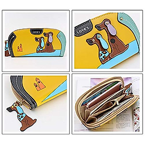 KENNEDY US Faux Leather Zip Around Dog Clutch Wallet with Phone Card Holders Cute Long Wallet for Women, Yellow