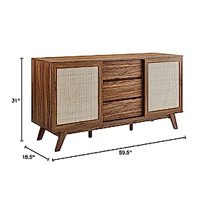 Modway Soma 59" Rattan High TV Stand Sideboard, Walnut