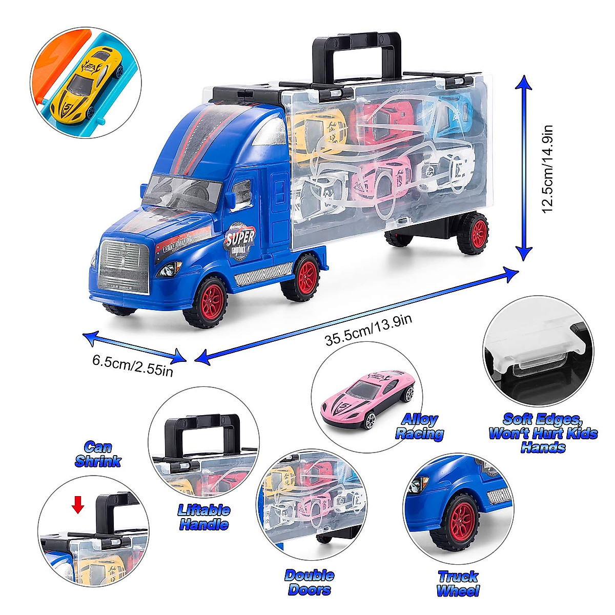TAODUDU Toddler Toys Cars Kids Truck Transport Cars Boys Gift for Ages 3-8 Year Old,Transport Cars Carrier Set with 12 Die-cast Vehicles