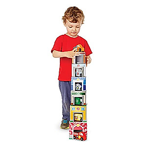 Melissa & Doug Nesting and Sorting Blocks - 6 Buildings, 6 Wooden Vehicles - Numbers Learning, Car Garage, Sorting And Stacking Toys For Toddlers Ages 2+