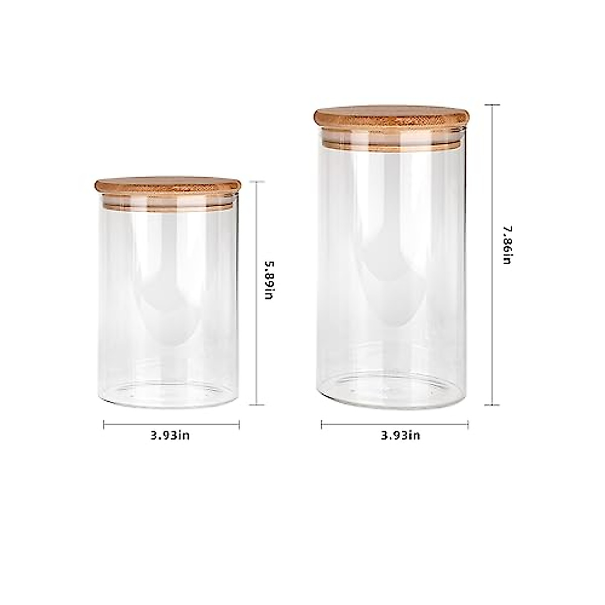 IZEJAZT Glass Jars With Bamboo Lids. 5 Pc Set of Air Tight Sealable Containers. Food Jar Canisters with Airtight Lid for Pantry Storage and Kitchen Organization.