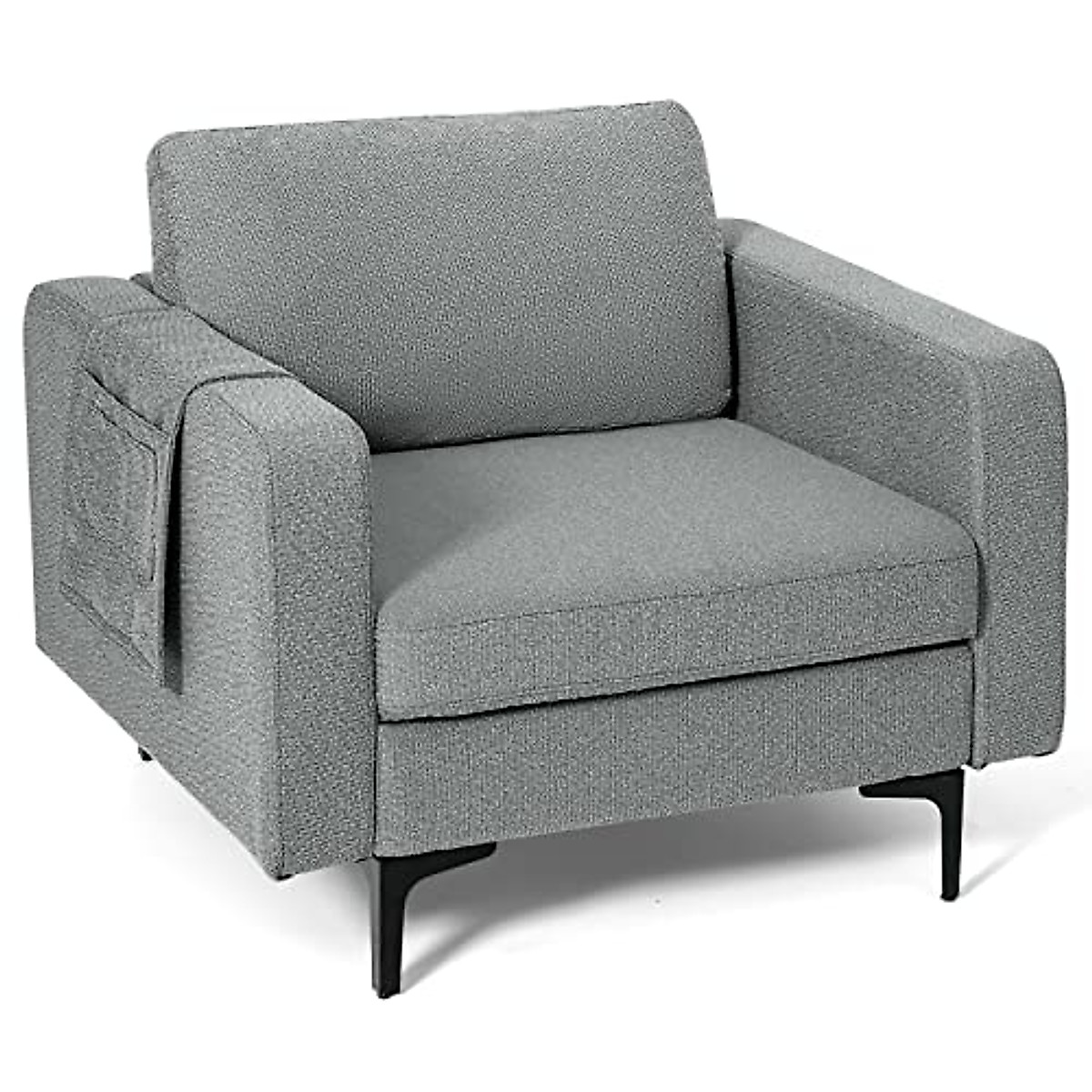 Giantex Single Sofa, Accent Chair, Leisure Chair w/Comfy Thick Cushion, Armrest Magazine Pockets, Metal Legs, Living Room Upholstered Armchair for Bedroom Reception Room