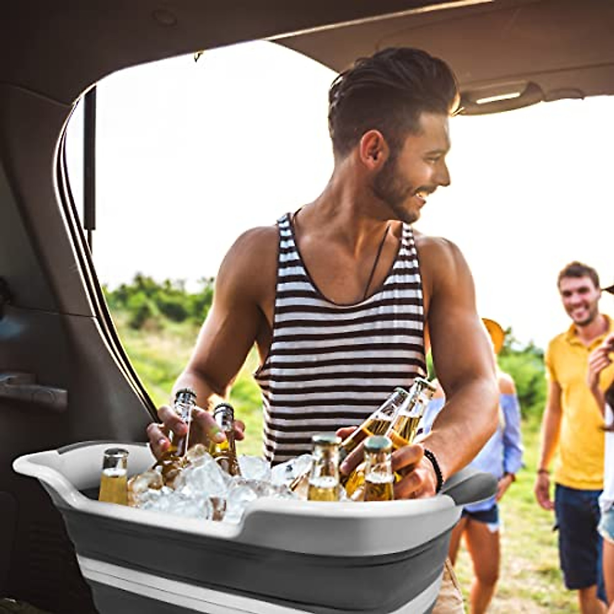 Eurow Collapsible Laundry Basket, Gray and White