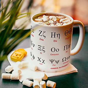 TWISTED ENVY Greek 24 Alphabet Educational 15 OZ Ceramic Mug for Coffee, Tea - Greek Letters Education Novelty Cup for Students, Teacher, Friends, Funny Gifts