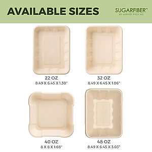Harvest Pack GOURMET SHOWCASE [400 COUNT] Sugarfiber 32 oz Compostable Disposable Food Container Serving Trays, Rectangle, Made from 100% Eco-Friendly Plant Fibers