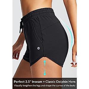 BALEAF Women's Athletic Cotton Sweat Shorts with Pockets 3.5" Workout Yoga Running Casual Sleep Short Summer Black L