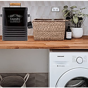 ELITAPRO Laundry Powder Container with Scoop Modern Farmhouse Laundry Powder Metal Box Dispenser with Lid Laundry Room Storage Decor and Accessories (Black)