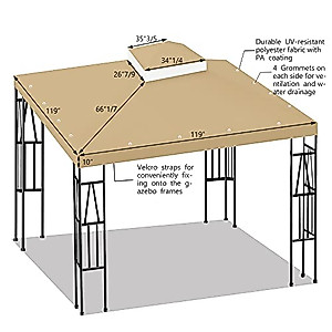 Rutile 10' X 10' Gazebo Canopy Replacement, 2 Tier Patio Cover Canopy Top- Dual Tier Gazebos Pavilion Cover-Khaki