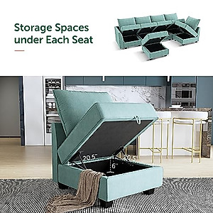 HONBAY Modular Sectional Sofa Sleeper Couch U Shaped Modular Couch with Storage Seats Full Size Modular Sofa Bed for Living Room, Aqua Blue