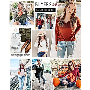 MOLERANI Womens Waffle Knit Tunic Tops Loose Long Sleeve Button Up V Neck Henley Shirts (Large, Black)