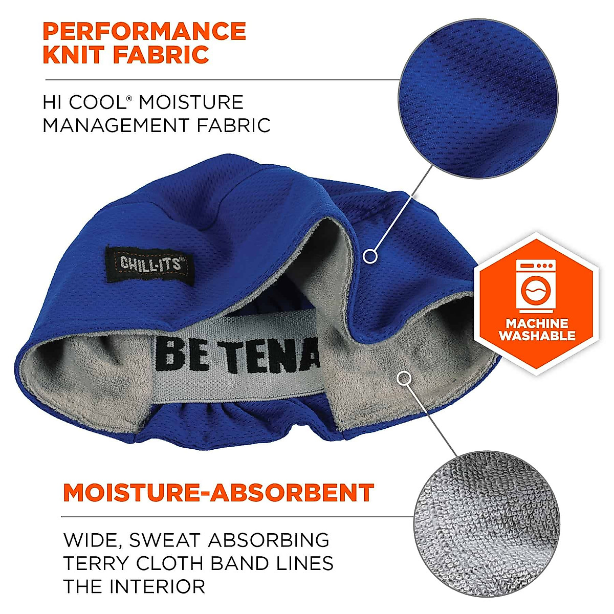 Ergodyne Chill Its 6630 Skull Cap, Lined with Terry Cloth Sweatband, Sweat Wicking, Blue