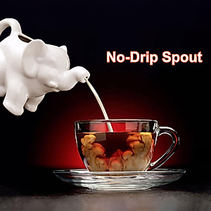 HIC Elephant Creamer with Handle, Fine White Porcelain, 9-Ounces