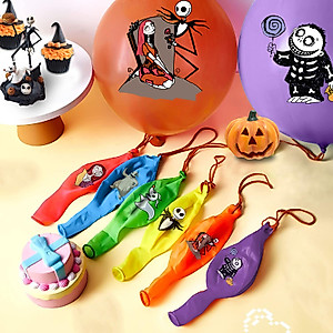 24 Pcs Nightmare Christmas Punch Balloons Nightmare Christmas Party Favors Latex Bounce Balloons with Rubber Band Handle for Birthday Party