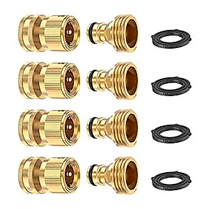 Kesfitt Garden Hose Quick Connector Solid Brass,3/4 Inch GHT Thread Fitting No-Leak Water Hose Female and Male Adapter (4 Sets)