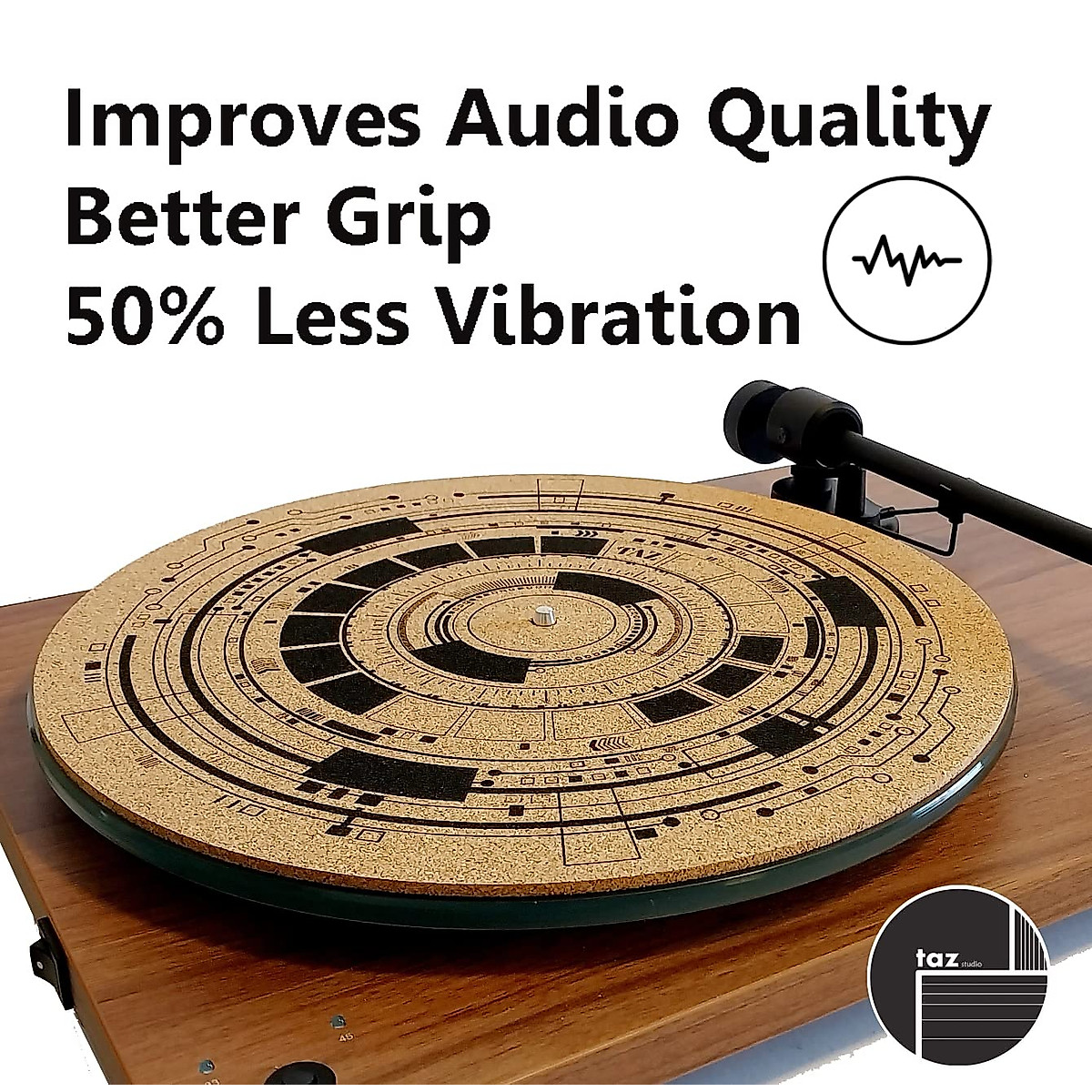 TazStudio Premium slipmat - Cork Turntable Mat [4mm Thick] for Better Sound Support on Vinyl LP Record Player - Cork mat Original Geometric Design Psychedelic Geometric Analog Art-m9