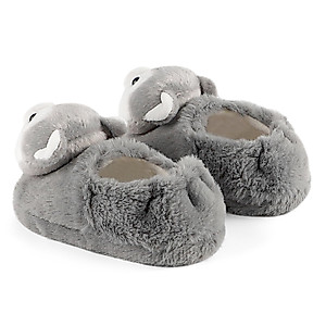 ESTAMICO Boys Girls Plush Warm Slippers Kids Cute Animal Winter Fur Lined Indoor Home Shoes, Grey Bear 9-10 Toddler