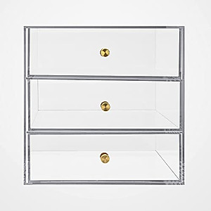 Creative Planet Acrylic Drawer Organizer Storage Drawers for Jewelry Makeup Hair Accessories Cosmetics Sunglasses Toiletries (3-Level-7"x7"x7"-Transparent)