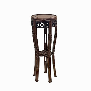 Chinese Oriental Round Brown Ru Yi 5 Legs Plant Stand Pedestal Table Acs7710