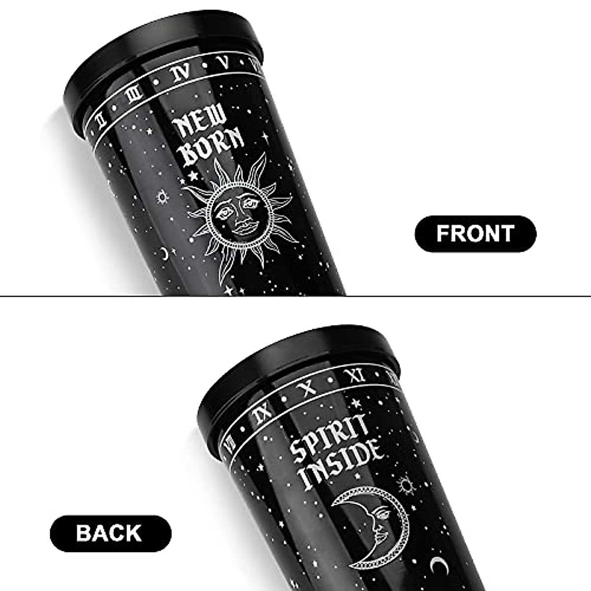 Insulated 24oz Stainless Steel Witch Witchy Tumbler with Straw Gothic Goth Travel Coffee Cup Vacuum Water Bottle Simple Modern Kitchen Decor Mug for Thanksgiving Christmas Gift Travel Thermos 750ml