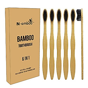 N-amboo Hard Toothbrush Bamboo Toothbrush for Adult Manual Toothbrsuh Hard Bristles Pack of 6